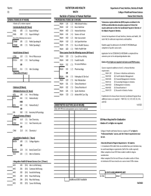 Fillable Online Dietetics Major - B.Sc. in Food, Nutrition, and Health (FNH) Fax Email Print ...