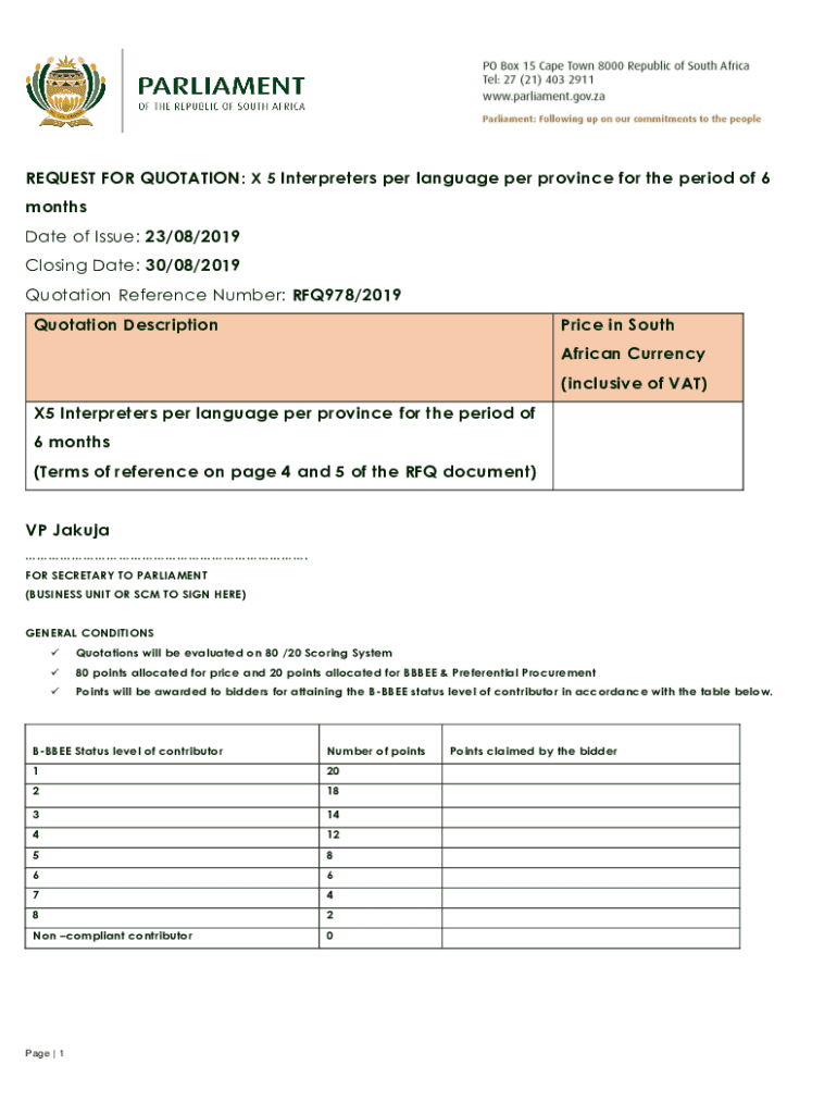 Fillable Online REQUEST FOR QUOTATION (RFQ) (Translation ... Fax Email ...