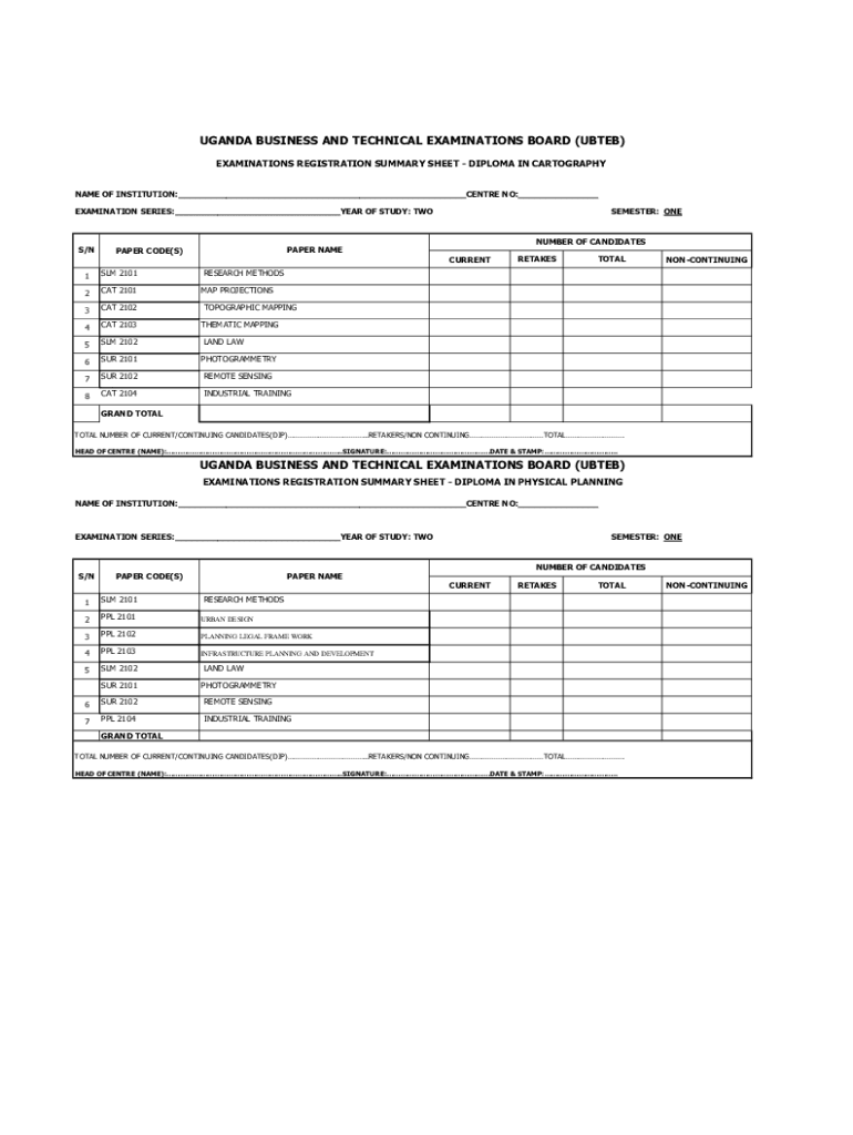 Fillable Online ubteb go Department Of Uganda Business And Technical ...