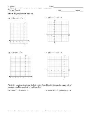 Algebra Ii 5.2 Vertex Form Worksheet Vertex Form Worksheet