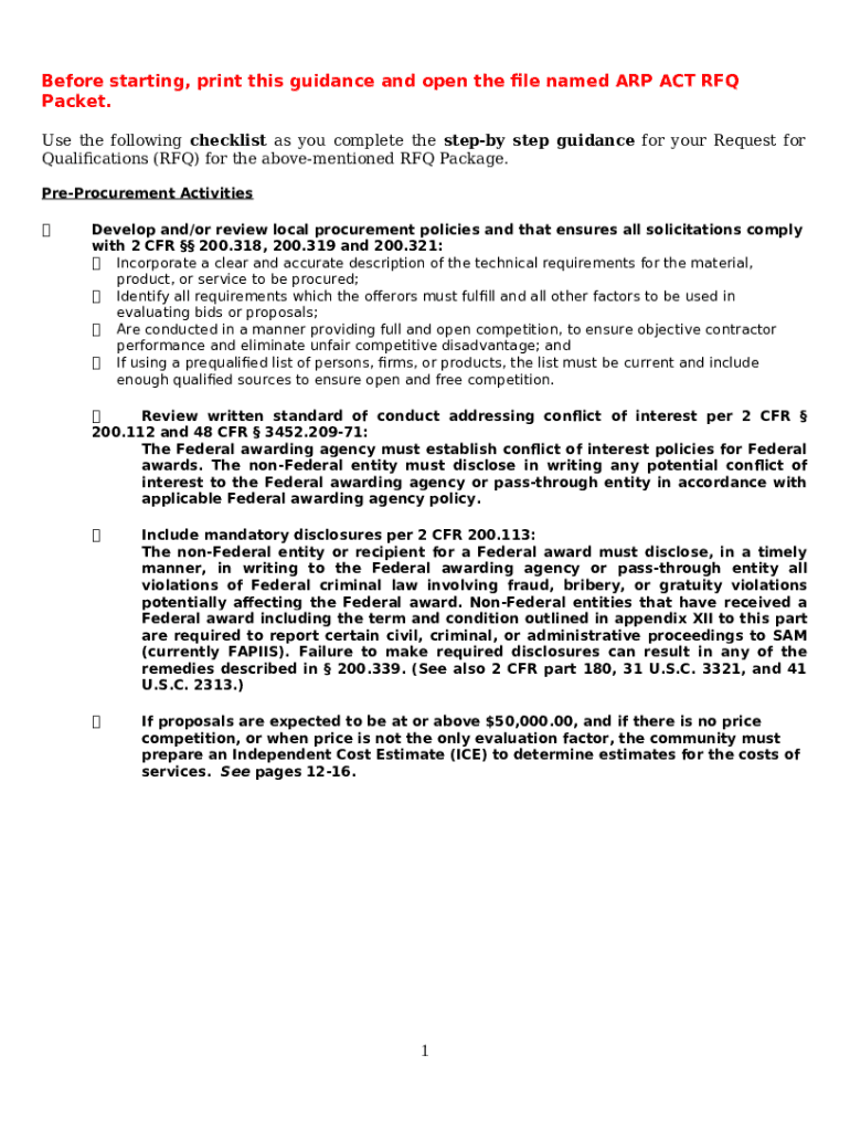 4.- ARP Act RFQ Procurement Instructions - ARCIT Doc Template | pdfFiller