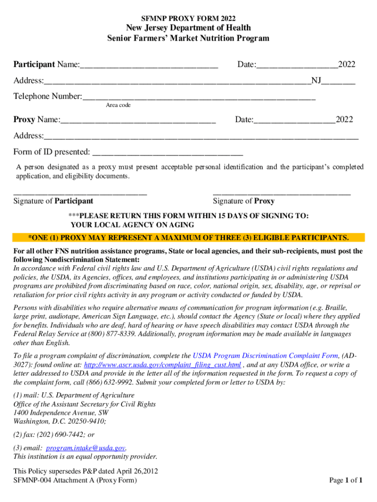 Fillable Online SFMNP PROXY FORM 2022 Fax Email Print - pdfFiller