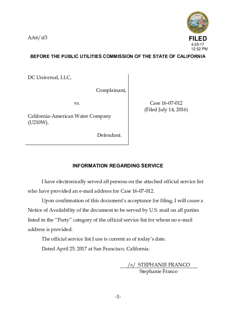 Fillable Online docs cpuc ca Multiple Water Utility Rate Cases Expected ...