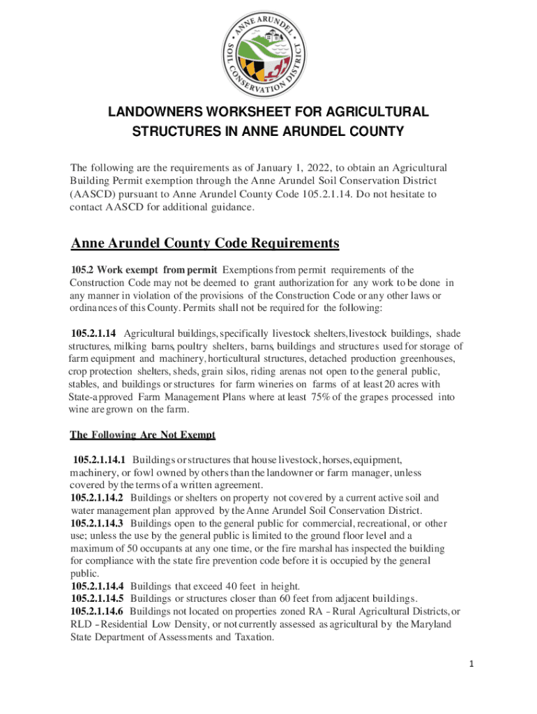 Fillable Online Permitting Guide for Agricultural Structures In Anne ...
