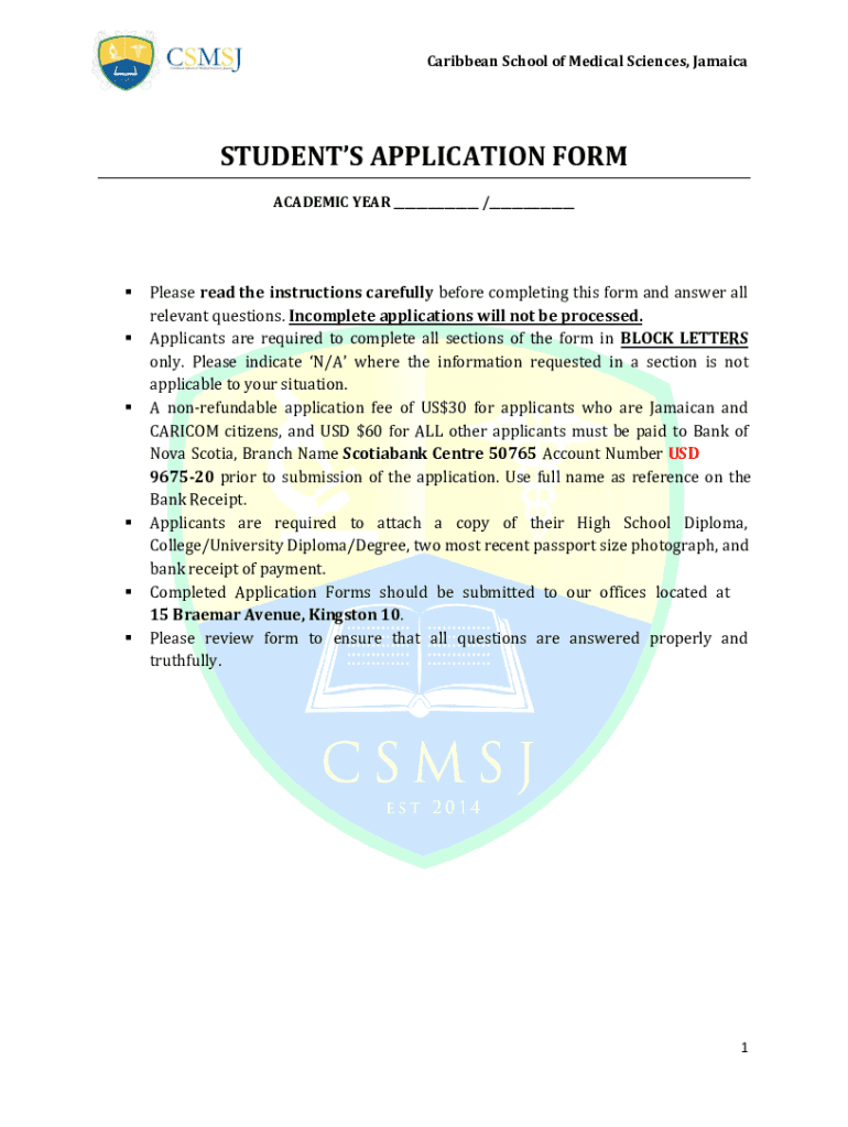 Fillable Online Students-Application-Form-.pdf - Caribbean School of... Fax Email Print - pdfFiller