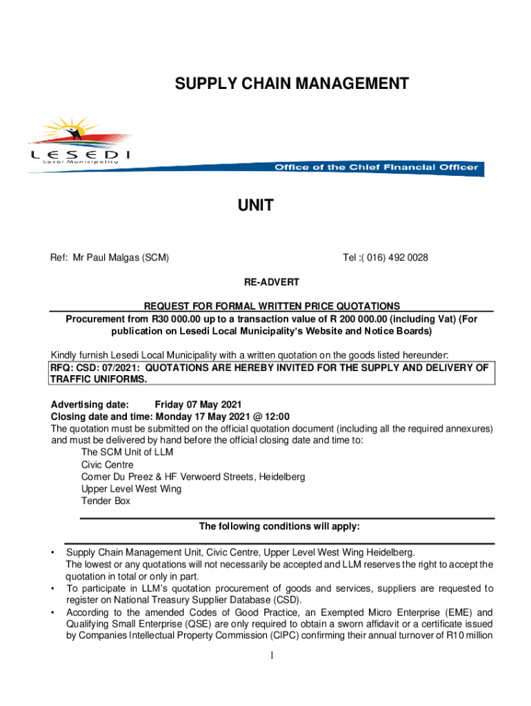 Fillable Online Supply Chain Management Unit - Lesedi Local ...