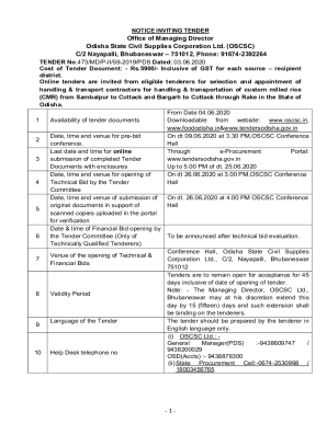Fillable Online NOTICE FOR INVITING TENDER (NIT) Odisha State Civil ...