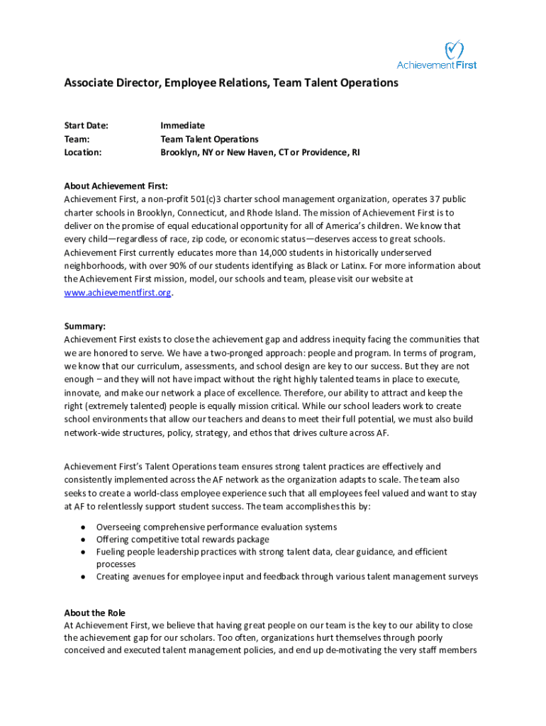 Fillable Online Associate Director, Employee Relations, Team Talent ...