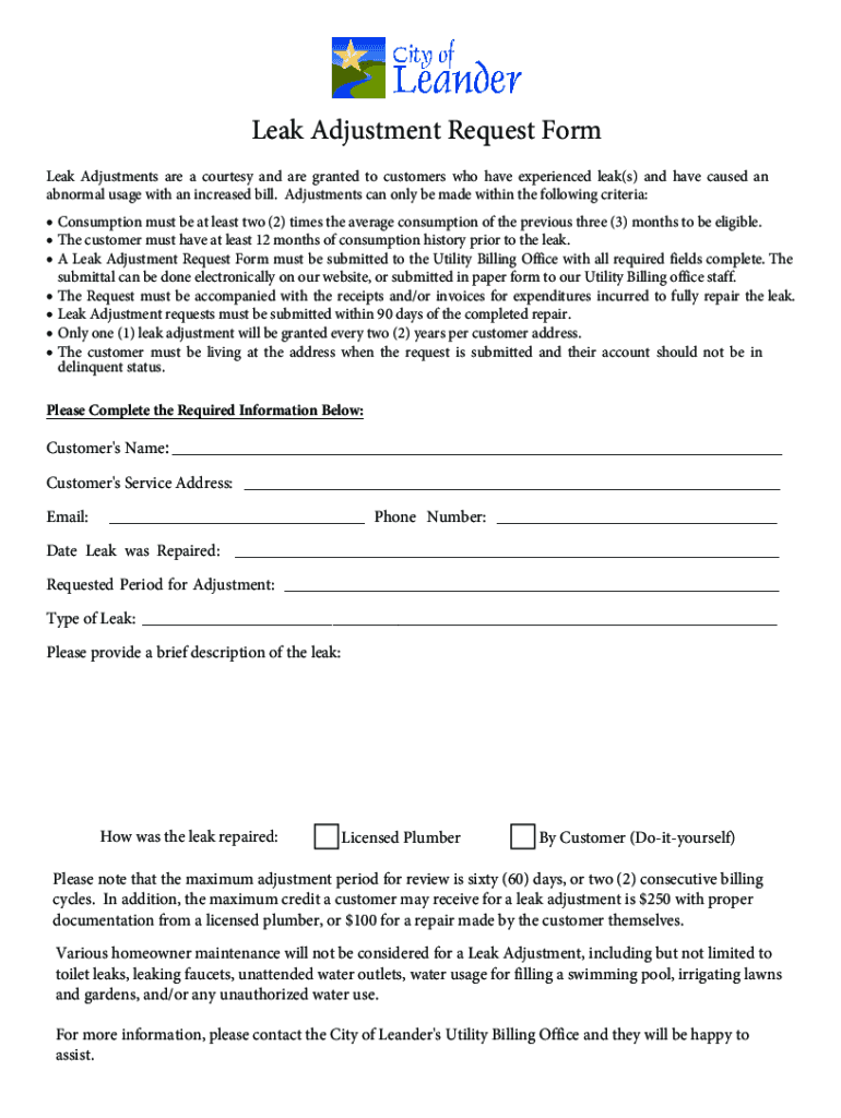 Fillable Online Leak Adjustment Request Form - Orange County Government ...