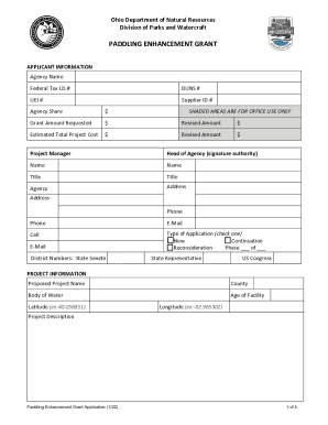 Fillable Online ODNR Paddling Enhancement Grant Fax Email Print - pdfFiller