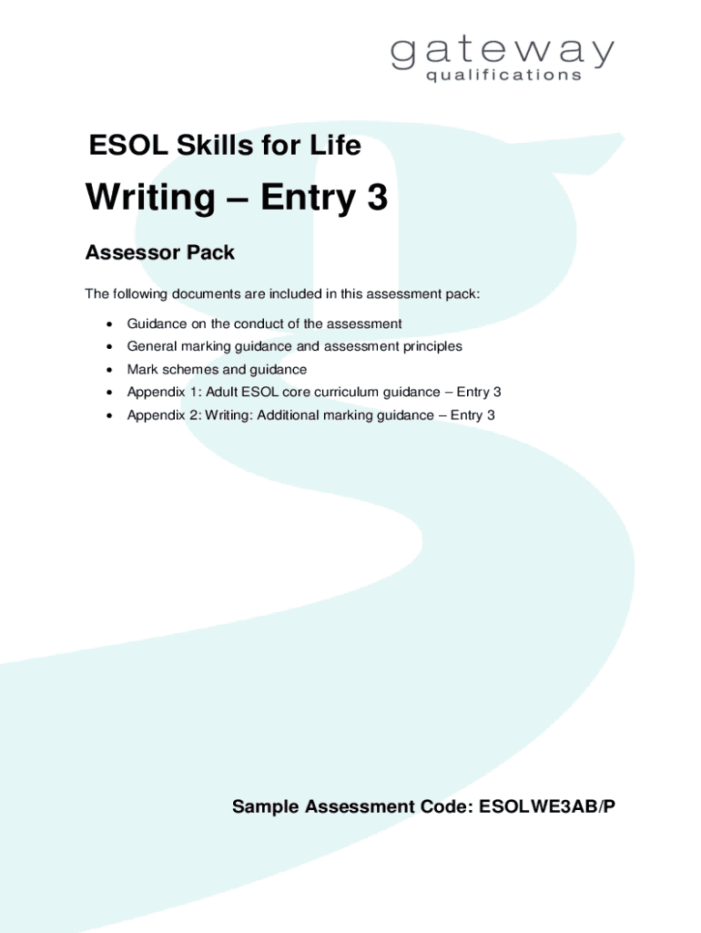 Fillable Online ESOL Marking Guidance for Entry Level Writing Tasks Fax ...