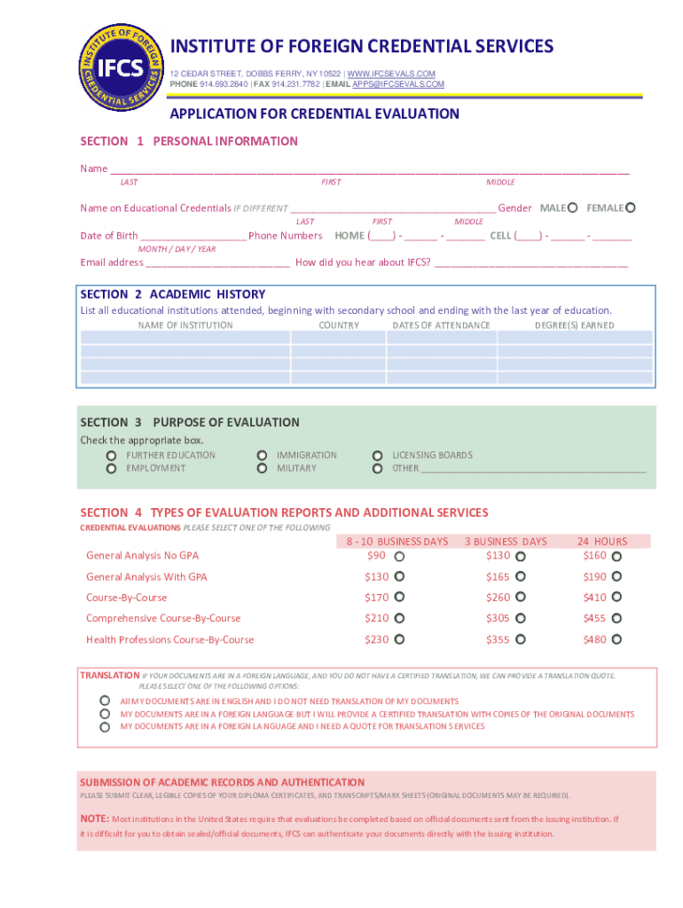 Fillable Online INSTITUTE OF FOREIGN CREDENTIAL SERVICES Fax Email ...