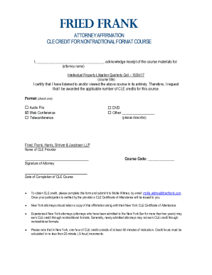 Fillable Online Attorney Affirmation New York CLE ... - Columbia Law ...