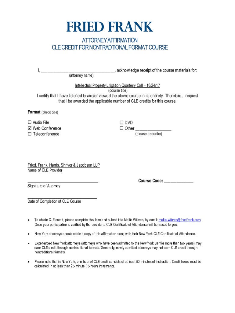 Fillable Online Attorney Affirmation New York CLE ... - Columbia Law ...