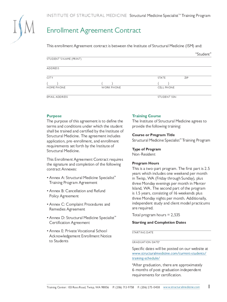 Fillable Online Enrollment Agreement Contract - Institute of Structural ...