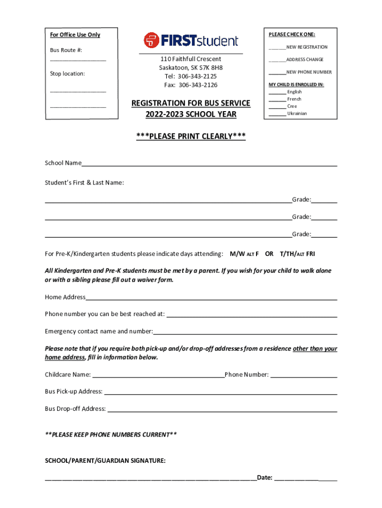 Fillable Online First Student Bus Registration Form 2022-2023.pdf - NET ...