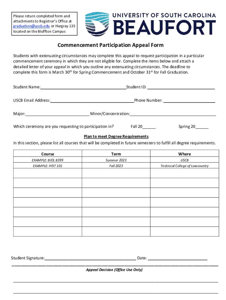 Fillable Online Registrar's Office - University of South Carolina Beaufort Fax Email Print ...