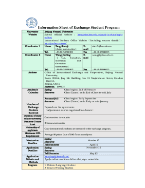 Fillable Online international hit-u ac Information Sheet of Exchange Student Program Fax Email ...