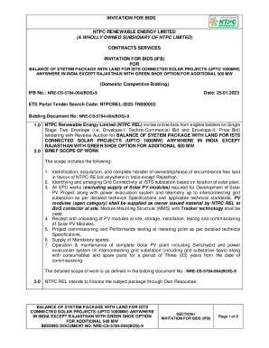 Fillable Online NTPC Tenders BoS Package with Land for 1,000 MW of ...