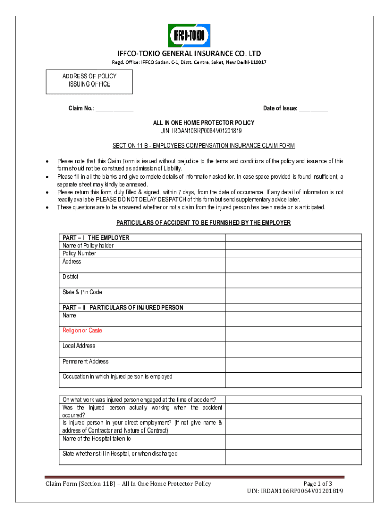 Fillable Online Claim Form (Section 1)All In One Home Protector Policy ...