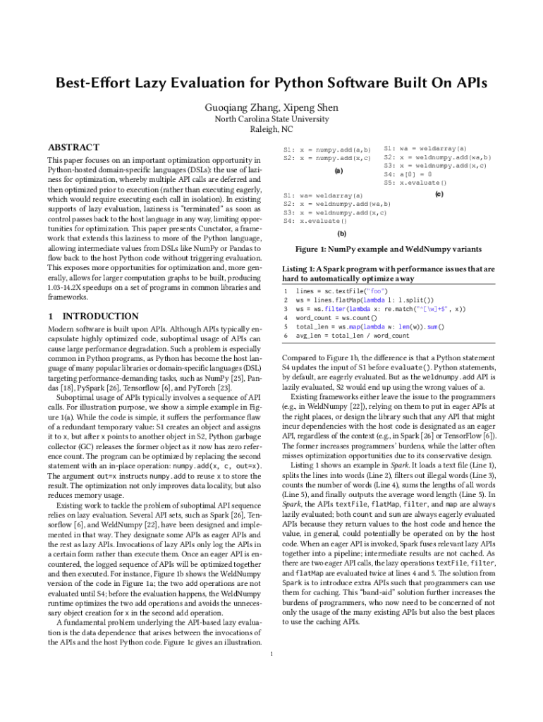 Fillable Online Best Effort Lazy Evaluation For Python Software Built On Apis Fax Email Print