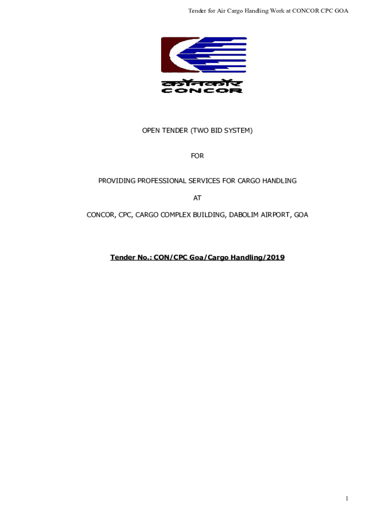 Fillable Online Tender for Air Cargo Handling Work at CONCOR CPC GOA 1 ...