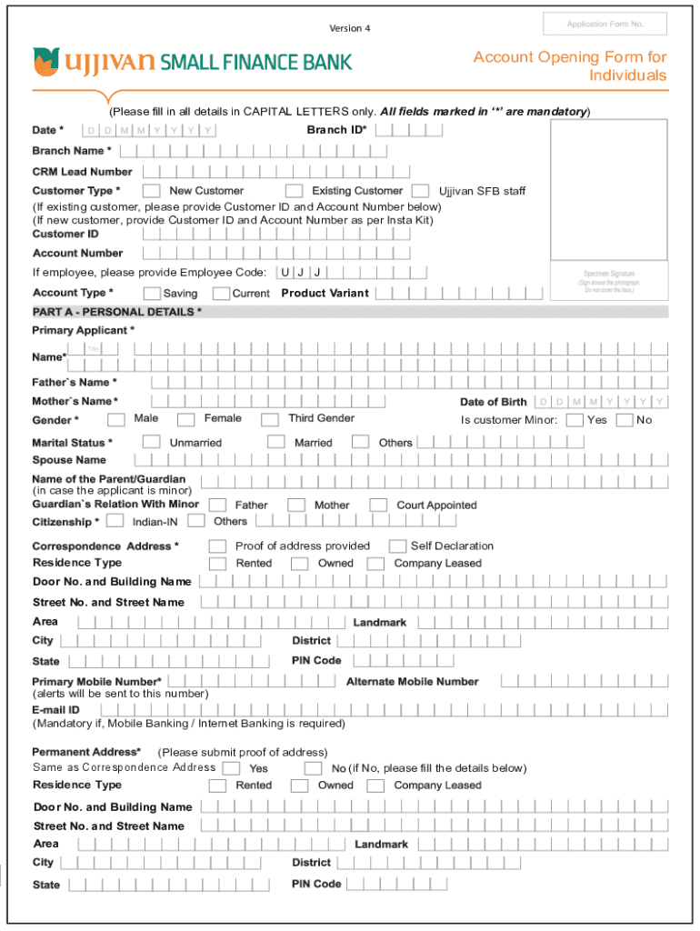 Ujjivan Small Finance Bank Account Opening Form - Blank Fillable ...