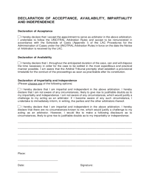 Fillable Online ICC Arbitrator Statement Acceptance, Availability ...
