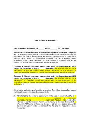 Fillable Online open access agreement (short term) - Tstransco Fax ...