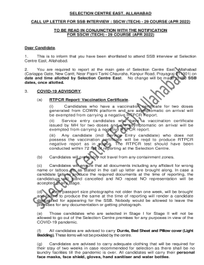 Fillable Online CALL UP LETTER FOR SSB INTERVIEW : SSCW (TECH) - 29 ...