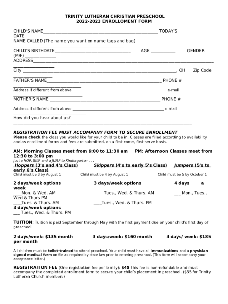 Registration 2022-2023 - Trinity Lutheran Church of Wernersville Doc ...