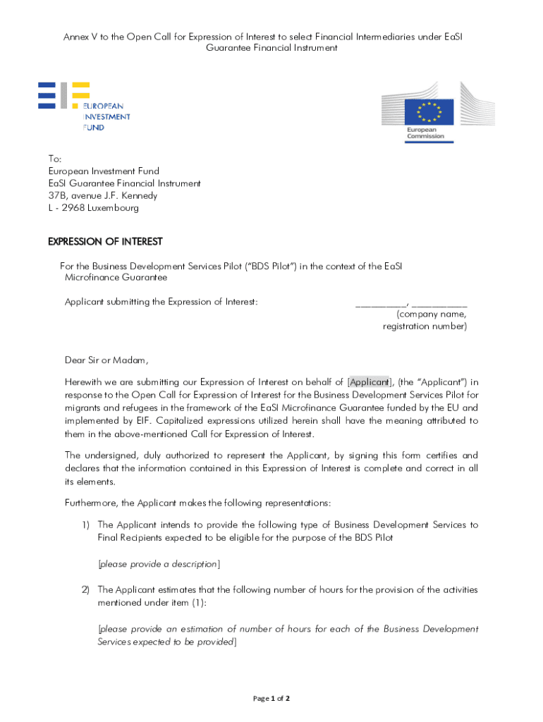 Fillable Online Annex V to the Open Call for Expression of Interest to ...