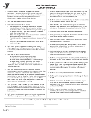 Fillable Online CHILD ABUSE PREVENTION CODE ... - YMCA of the Fox ...