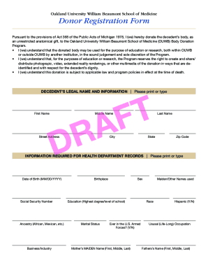 Fillable Online Donor Registration Form - Oakland University Fax Email ...