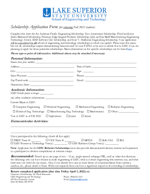 Fillable Online Returning Student LSSU Engineering Scholarship ...