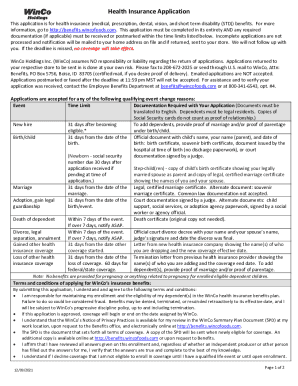 Fillable Online Health Insurance Application - WinCo Benefits Fax Email ...