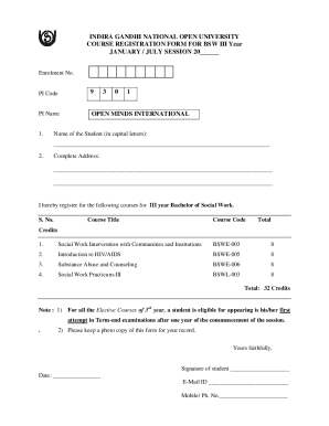 Fillable Online Registration Form for BSW III Year JANUARY / JULY ...