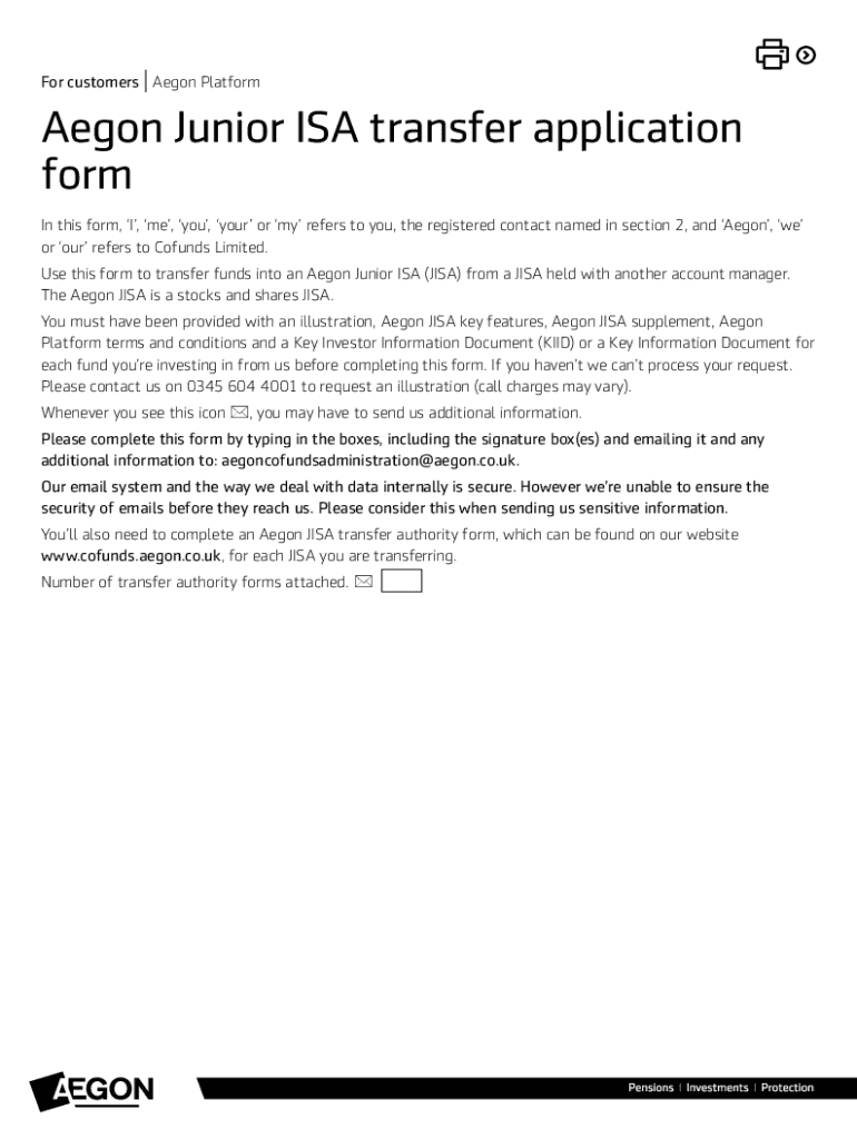 Fillable Online APLT3786821222P3Approvedlr. Aegon Junior ISA transfer ...