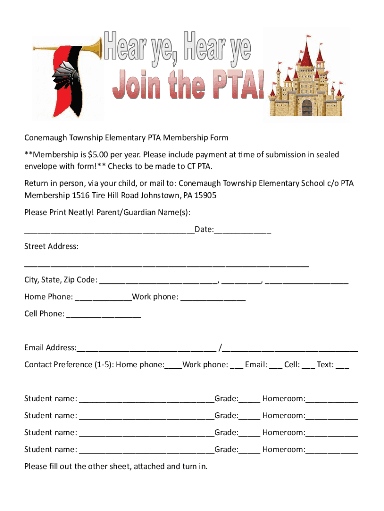 Fillable Online This is an example of a PTA membership form ...