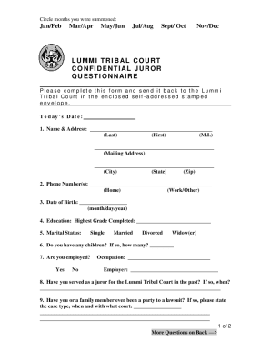 Fillable Online lummi tribal court confidential juror questionnaire Fax Email Print - pdfFiller