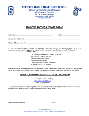 Fillable Online Sterling High School Transcript RequestSomerdale, NJ ...