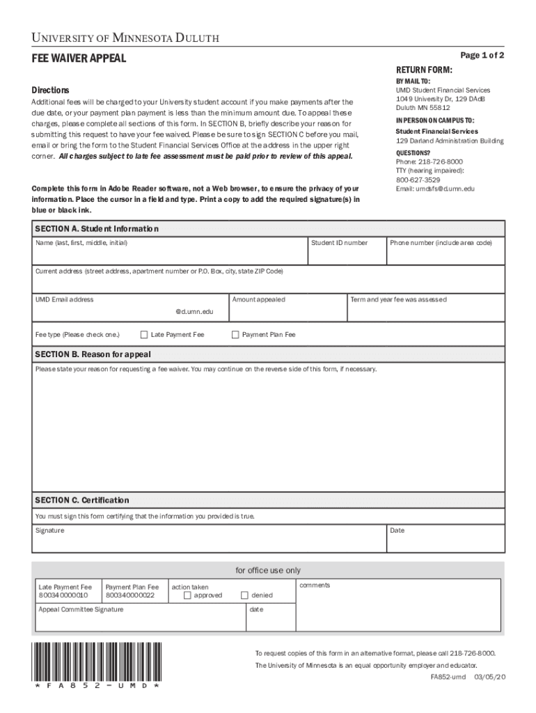 Fillable Online onestop d umn university of minnesota duluth - No need ...