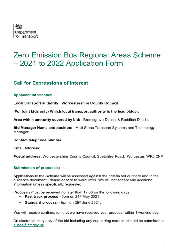 Fillable Online Zero Emission Bus Regional Areas Scheme2021 to 2022 Application Form Fax Email ...