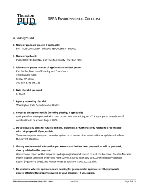 Fillable Online ENVIRONMENTAL CHECKLIST COVER SHEET (SEPA) Fax Email ...