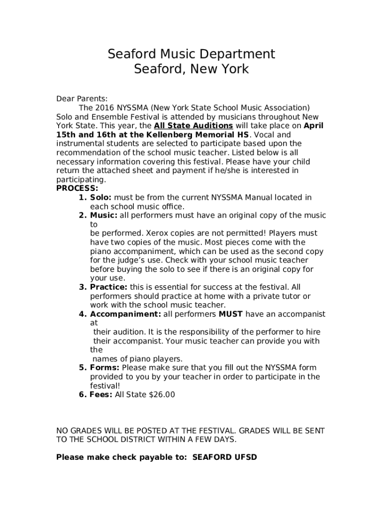 The 2016 NYSSMA (New York State School Music Association) Solo and Ensemble Festival is attended ...