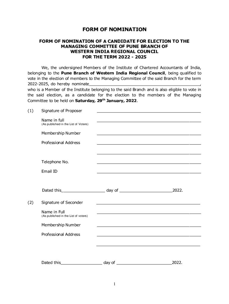 Fillable Online form of nomination of candidate for election to the Fax ...