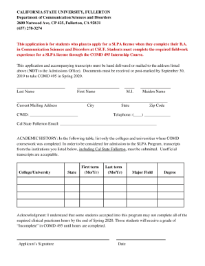 Fillable Online communications fullerton This application is for ...