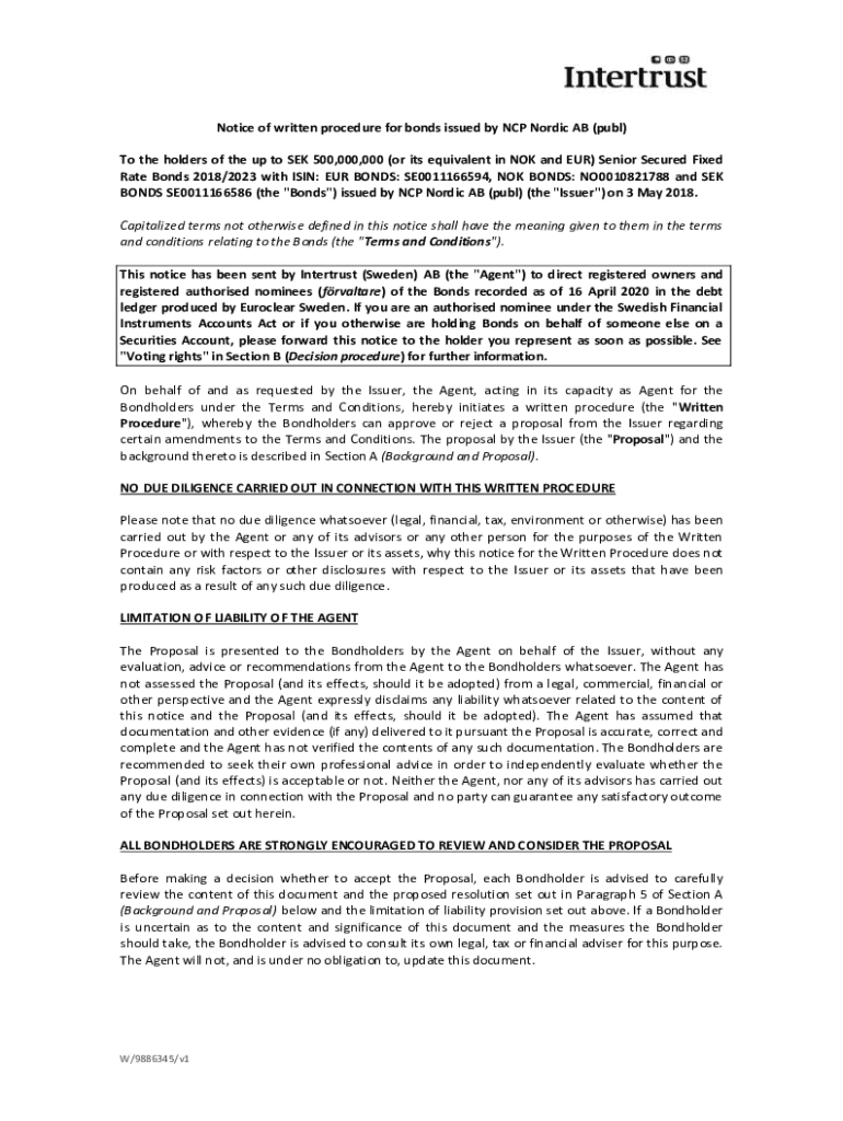 Fillable Online Notice of written procedure for bonds issued ...