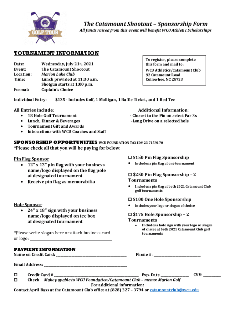 Fillable Online The Catamount ShootoutSponsorship Form Fax Email Print ...