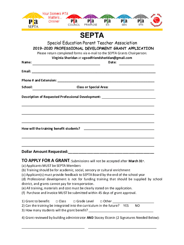 Fillable Online 2019-2020 PROFESSIONAL DEVELOPMENT GRANT APPLICATION ...